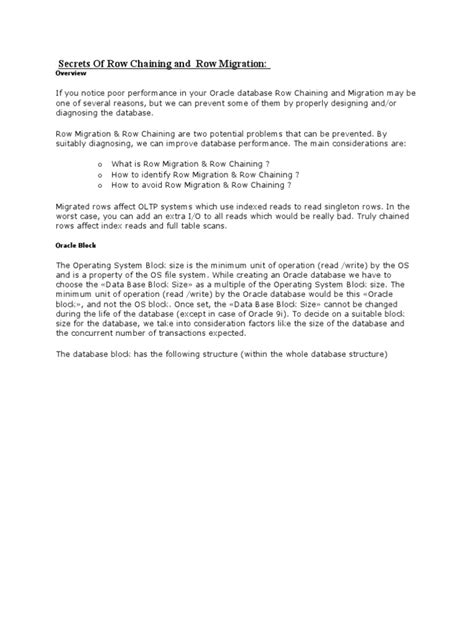 Row Migration N Chaining Pdf Database Index Databases