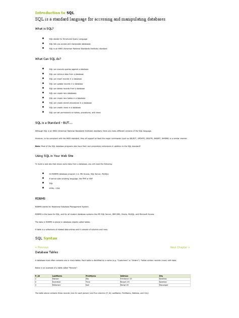 Sql Is A Standard Language For Accessing And Manipulating Databases Pdf Sql Microsoft Access