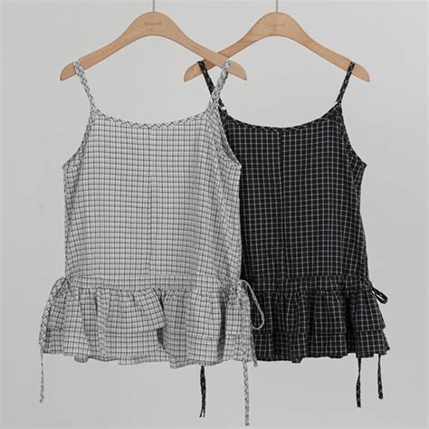 반셀 프릴 체크 셔링 뷔스티에 나시