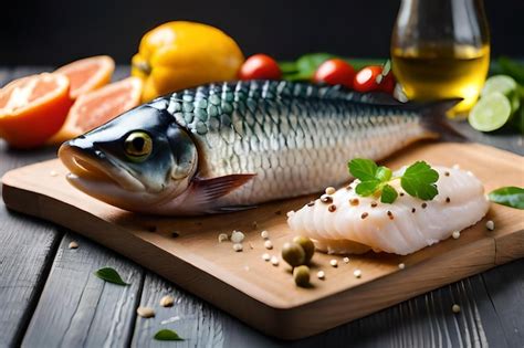 Pescado Con Especias Y Una Botella De Aceite De Oliva Foto Premium