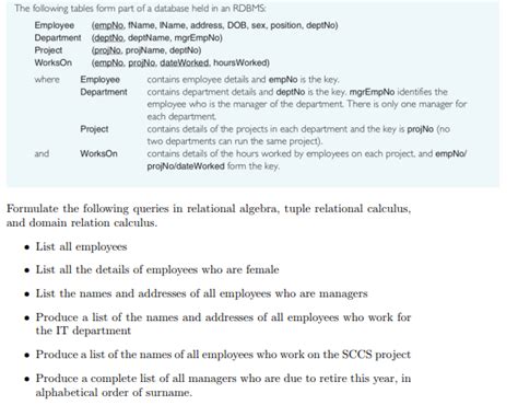 Solved The Following Tables Form Part Of A Database Held In