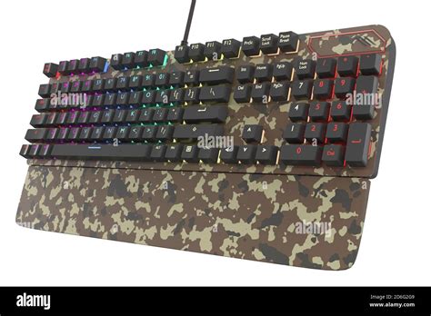 Camouflage Colored Computer Keyboard With Rgb Color Isolated On White