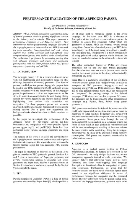 Pdf Performance Evaluation Of The Arpeggio Parser