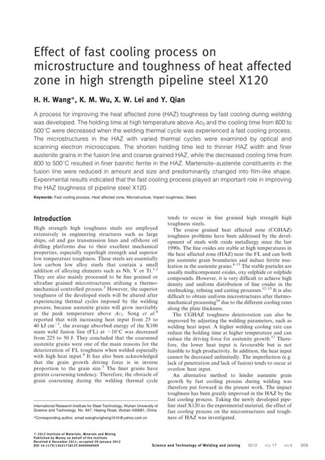 Pdf Effect Of Fast Cooling Process On Microstructure And Toughness Of Heat Affected Zone In