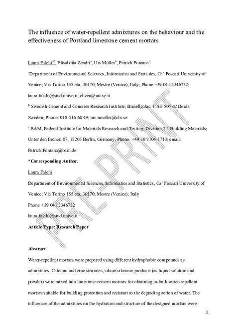 Pdf The Influence Of Water Repellent Admixtures On The Behaviour And The Effectiveness Of