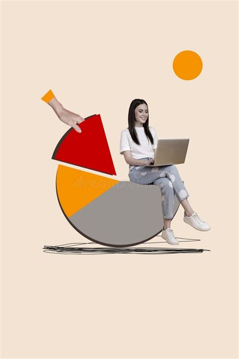 Creative Trend Collage Of Young Female Graph Statistics Growth Benefit