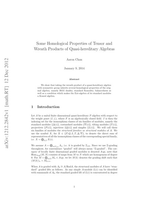 Pdf Some Homological Properties Of Tensor And Wreath Products Of