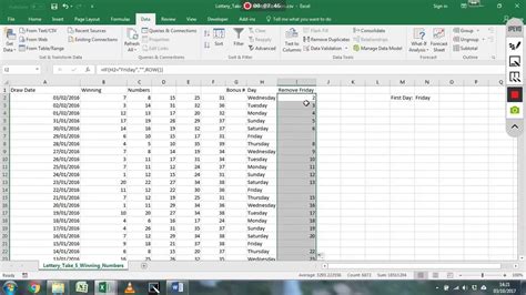 Excel Lottery Task 1 Part 1 Youtube