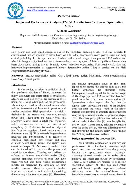 Pdf Design And Performance Analysis Of Vlsi Architecture For Inexact Speculative Adder