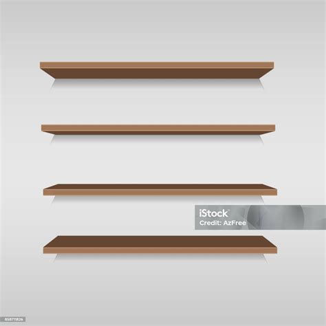 빈 갈색 상점 선반 소매 선반 3d가 벽 디스플레이 벡터 일러스트 레이 션 널판지에 대한 스톡 벡터 아트 및 기타 이미지