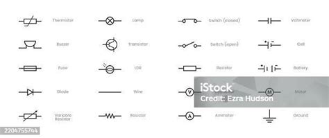 Collection Of Vector Blueprint Electronic Circuit Symbols Led Resistor Switch Capacitor