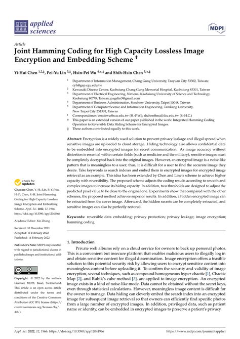 Pdf Joint Hamming Coding For High Capacity Lossless Image Encryption And Embedding Scheme