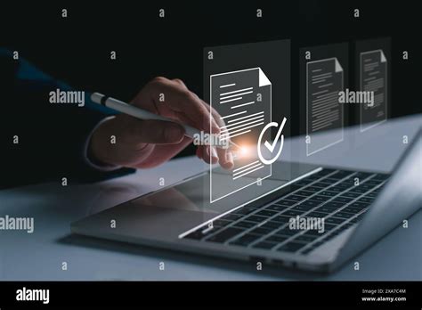 Electronic Document Signature Concept Document Management Man Sign An Electronic On Laptop