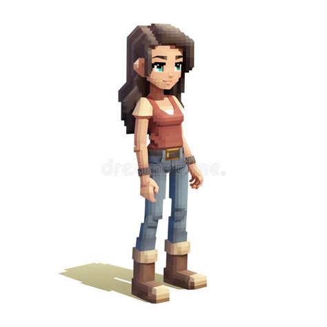 Realistic Pixel Girl With Jeans And Boots Villagecore D Game Art