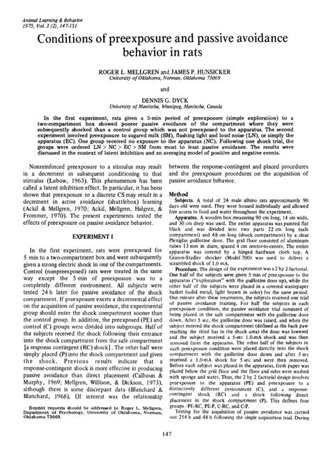 Pdf Conditions Of Preexposure And Passive Avoidance Behavior In Rats