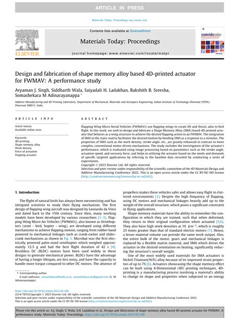 Pdf Design And Fabrication Of Shape Memory Alloy Based 4d Printed Actuator For Fwmav A