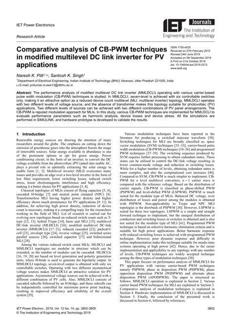 Pdf Comparative Analysis Of Carrier Based Pwm Techniques In Modified Multilevel Dc Link