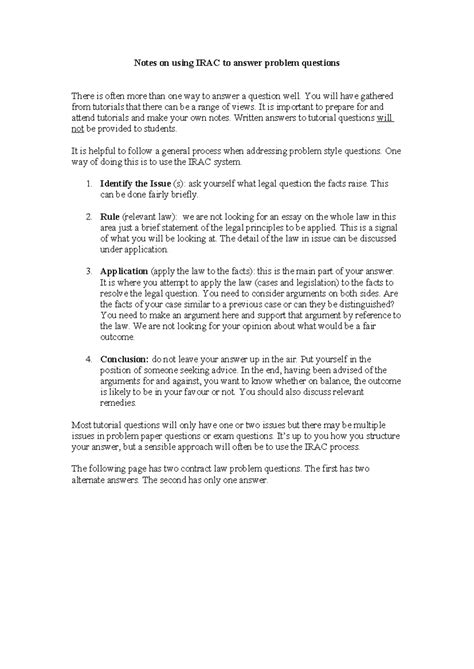 Notes On Using Irac To Answer Problem Questions You Will Have