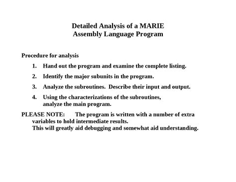 detailed analysis of a marie assembly language program cpsc 2105 docsity
