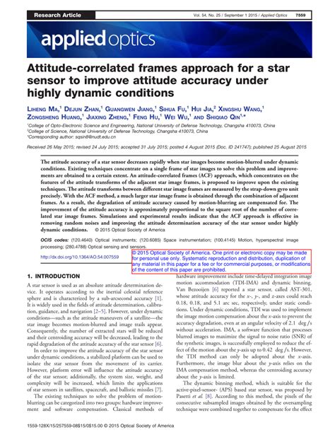 Pdf Attitude Correlated Frames Approach For A Star Sensor To Improve Attitude Accuracy Under