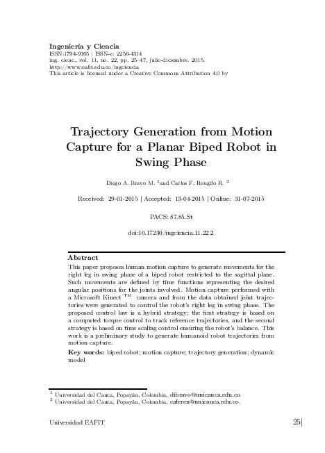Pdf Trajectory Generation From Motion Capture For A Planar Biped Robot In Swing Phase