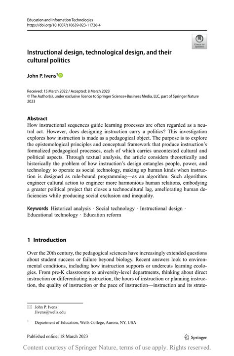 Instructional Design Technological Design And Their Cultural Politics
