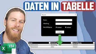 UserForm Daten In Tabelle Schreiben Excel VBA Doovi