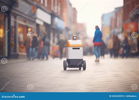 Autonomous Delivery Robot Crossing Pedestrian Zone With Parcel Stock