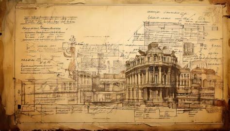 Historical Architecture Sketches Blending Ancient Notes With Classical Designs Stock