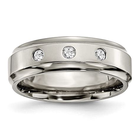 Chisel Titanium Polished 15 Carat Diamond Ridged Edge 7mm Band Ebay