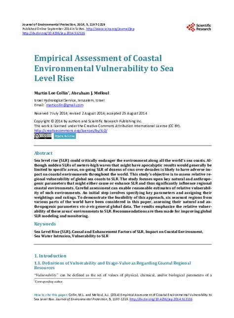 Pdf Empirical Assessment Of Coastal Environmental Vulnerability To Sea Level Rise