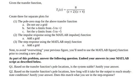 solved texts given the transfer function 8 t s s 2 s 4 create