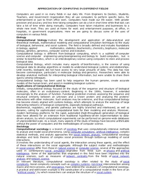 Appreciation Of Computing In Different Fields Pdf Computational