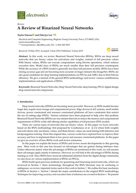 Pdf A Review Of Binarized Neural Networks