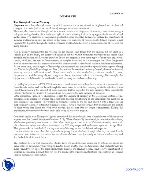 Memory Part 3 Experimental Psycology Lecture Handout Docsity
