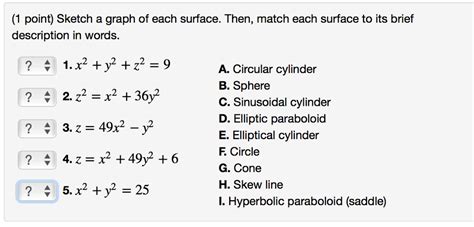 Solved Point Sketch A Graph Of Each Surface Then Match Chegg
