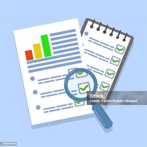 세무 조사 감사 개념 또는 돋보기를 통한 종이 페이지 목록 평면 만화 세금 납부 데이터 문서 재무 연구 보고서 및 계산 분석 부채 상환 개선에 대한 스톡 벡터 아트 및 기타