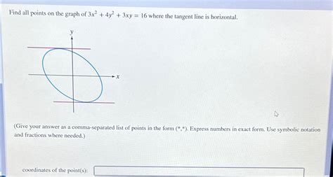 solved find all points on the graph of 3x2 4y2 3xy 16 ﻿where