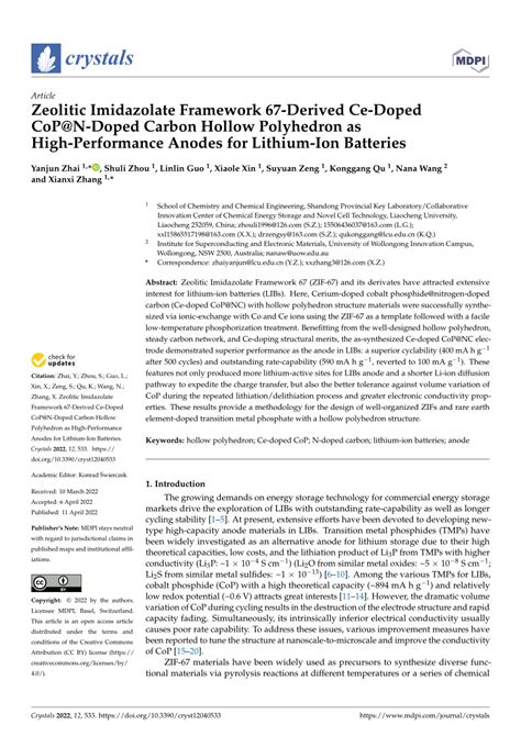 Pdf Zeolitic Imidazolate Framework 67 Derived Ce Doped Copn Doped Carbon Hollow Polyhedron As