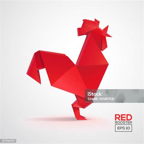 기하학적 3d 레드 수탉 격리 벡터 닭에 대한 스톡 벡터 아트 및 기타 이미지 닭 종이접기 수탉 Istock