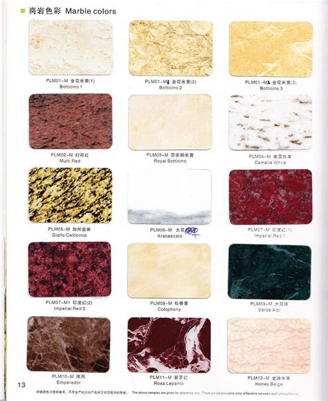 Marble Colour Chart Ponasa