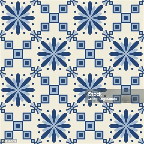 세라믹 타일의 파란색 인디고 꽃 패턴 장식을위한 벡터 일러스트 레이 션 고풍스런에 대한 스톡 벡터 아트 및 기타 이미지 고풍스런 곤색 기하 도형 Istock
