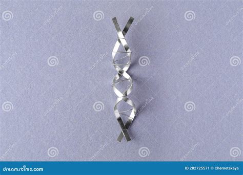 Dna Molecular Chain Model Made Of Metal On Grey Background Top View Stock Image Image Of