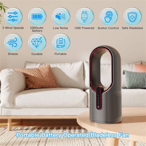 Rechargeable Fan Misby Bladeless Desk Fan 118 Inch Portable