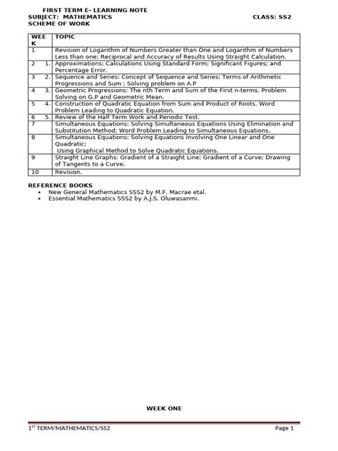 First Term Ss2 Mathematics Pdf Equations Teaching Methods And Materials
