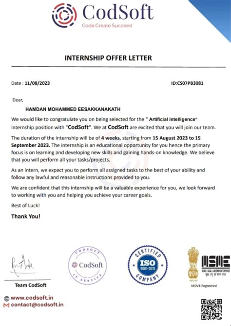 Hamdan Mohammed On Linkedin Codesoft Internship Artificialintelligence Codesoftinternship