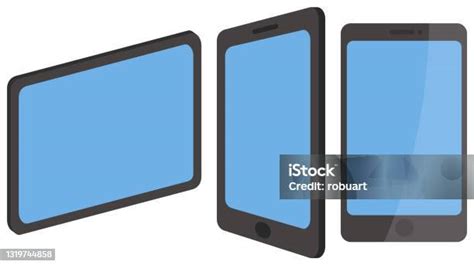 파란색 화면과 검은 색 프레임과 태블릿및 전화 전자 기술 벡터 일러스트레이션 0명에 대한 스톡 벡터 아트 및 기타 이미지 0