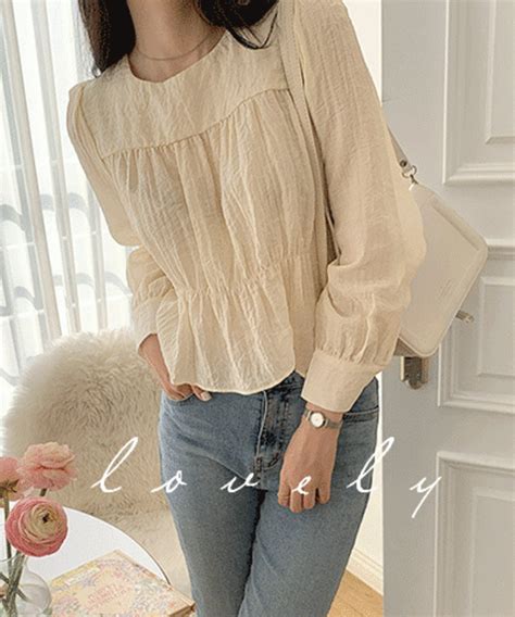 둥실코코 당일 여리여리3색 바닐라 셔링 숏 블라우스 크롭 캉캉 프릴 면 쉬폰 시스루 여름 가을 간절기 얇은 파스텔 긴팔 블라우스