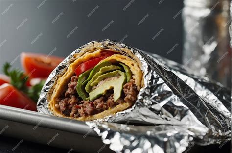 Premium Photo Closeup Of A Burrito Wrapped In Foil Ready For Transpo
