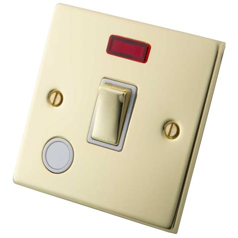 M Decorative A DP Switch With Neon Indicator And Flex Outlet White Insert Polished Brass